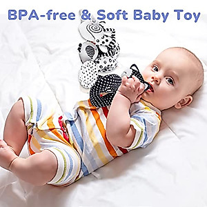 Euyecety Baby Spiral Plush Toys, Black White Stroller Toy Stretch & Spiral Activity Toy Car Seat Toys, Hanging Rattle Toys for Crib Mobile, Newborn Sensory Toy Best Gift for 0 3 6 9 12 Months Baby-Fox