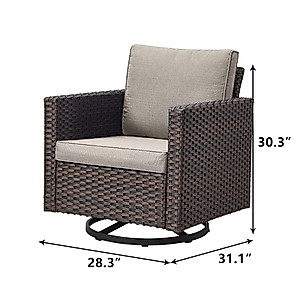 Rilyson Patio Chairs Rocking Swivel Chiar - Wicker Outdoor Patio Furniture Set of 2,PE Rattan Rocker Glider Chairs with Cushions for Outside Porch Deck Backyard Garden(Brown/Grey)
