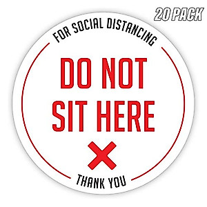 Please Sit Here Sticker | Seat Sign Social Distancing | Social Distancing Decals. 20 PACK. 4 INCH (Red)