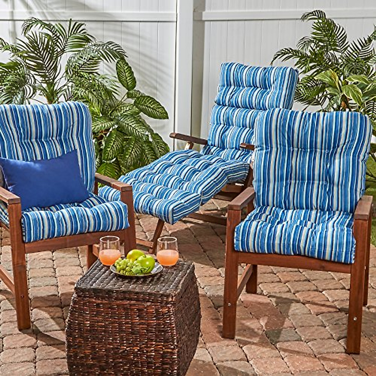 Greendale Home Fashions Outdoor Seat/Back Chair Cushion, 2 Count (Pack of 1), Steel Blue Stripe