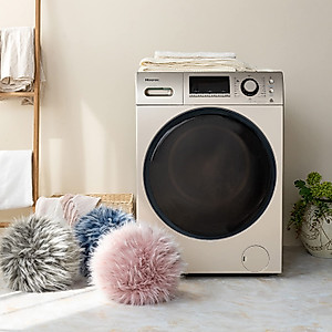 Ashler Plush Round Pillows, Ball Throw Pillow with Handle, Faux Fur Luxury Soft Decorative Cushion, Modern Home Decor Fluffy Round Pillow for Sofa, Bed, Chair, Light Gray, 9 x 9 inch