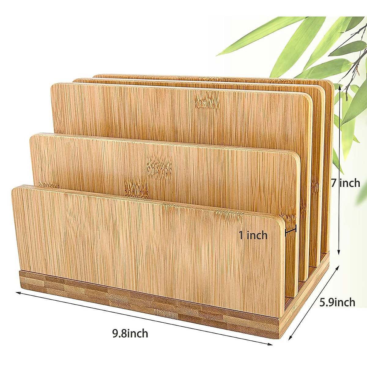 100% Bamboo Desk File Mail Organizer Countertop, 4 Slots Wood Desktop File Folder Sorter Holder Organizer for Document Letter Envelope Mail Paper Folder Bill Filing, Paper Letter Desk Tray Organizer
