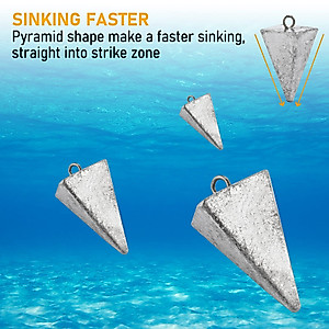 Dr.Fish 5 Pack Pyramid Sinkers Saltwater Lead Fishing Weight 1oz-32oz/2LB Triangle Surf Fishing Bank River Catfishing Pompano 2oz