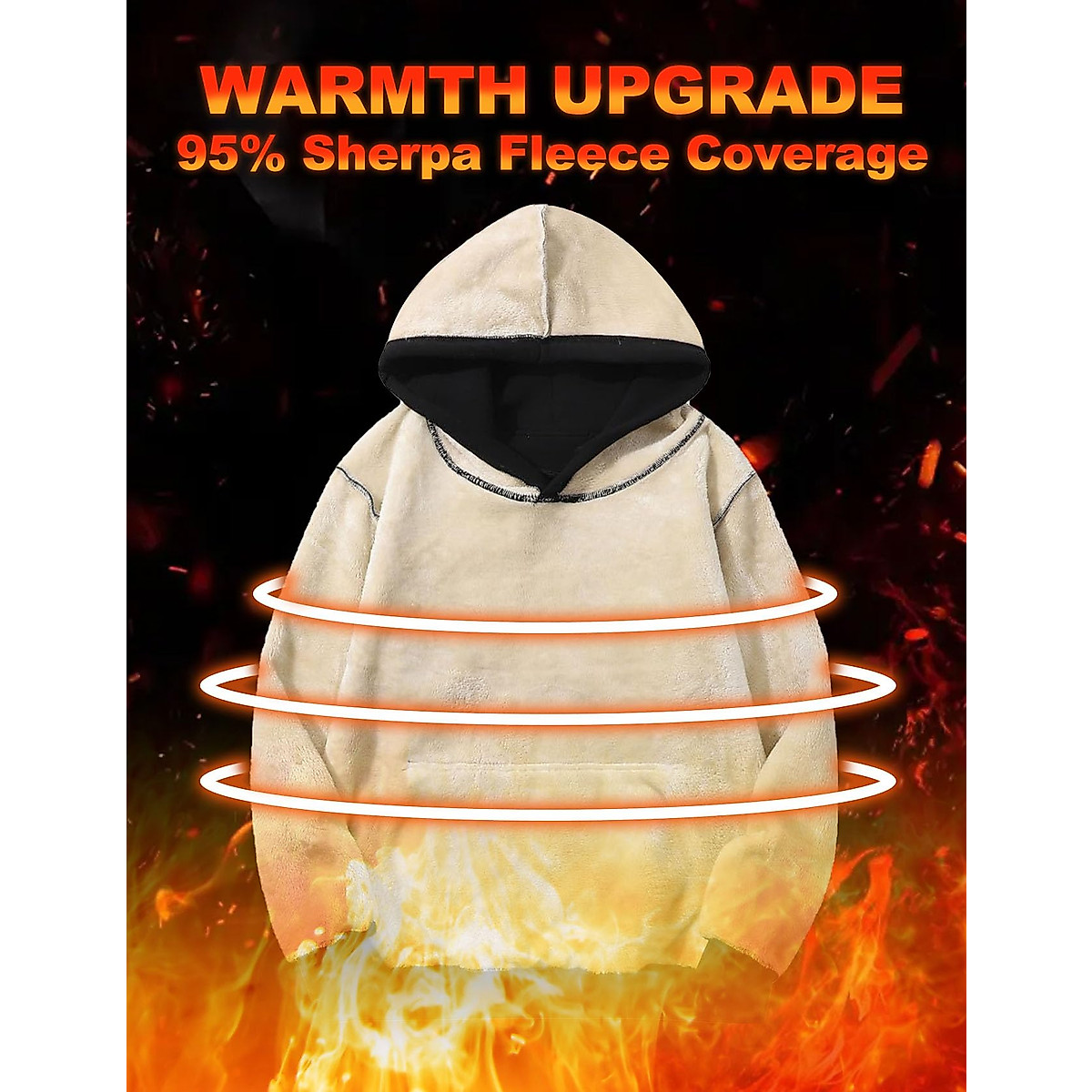 Flygo Men's Casual Fleece Sherpa Lined Hoodie Winter Warm Pullover Hooded Sweatshirt(Black-XL)