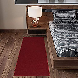 Machine Washable Modern Solid Design Non-Slip Rubberback 2x6 Traditional Runner Rug for Hallway, Kitchen, Bedroom, Living Room, 2'2" x 6', Red
