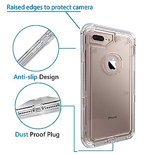 MXX iPhone 8 Plus Heavy Duty Case 3 in 1 Layers Rugged Rubber Shockproof Protection Case Cover for iPhone 7 Plus/iPhone 8 Plus - Clear (Transparent)