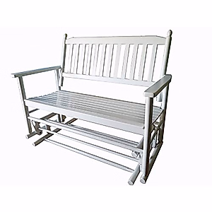 Rockingrocker - A058WT White Porch Wood Glider Bench Rocker Patio Wooden Loveseat — Assembled Dimensions:W49.21 x H40.16 x D26.97 inches