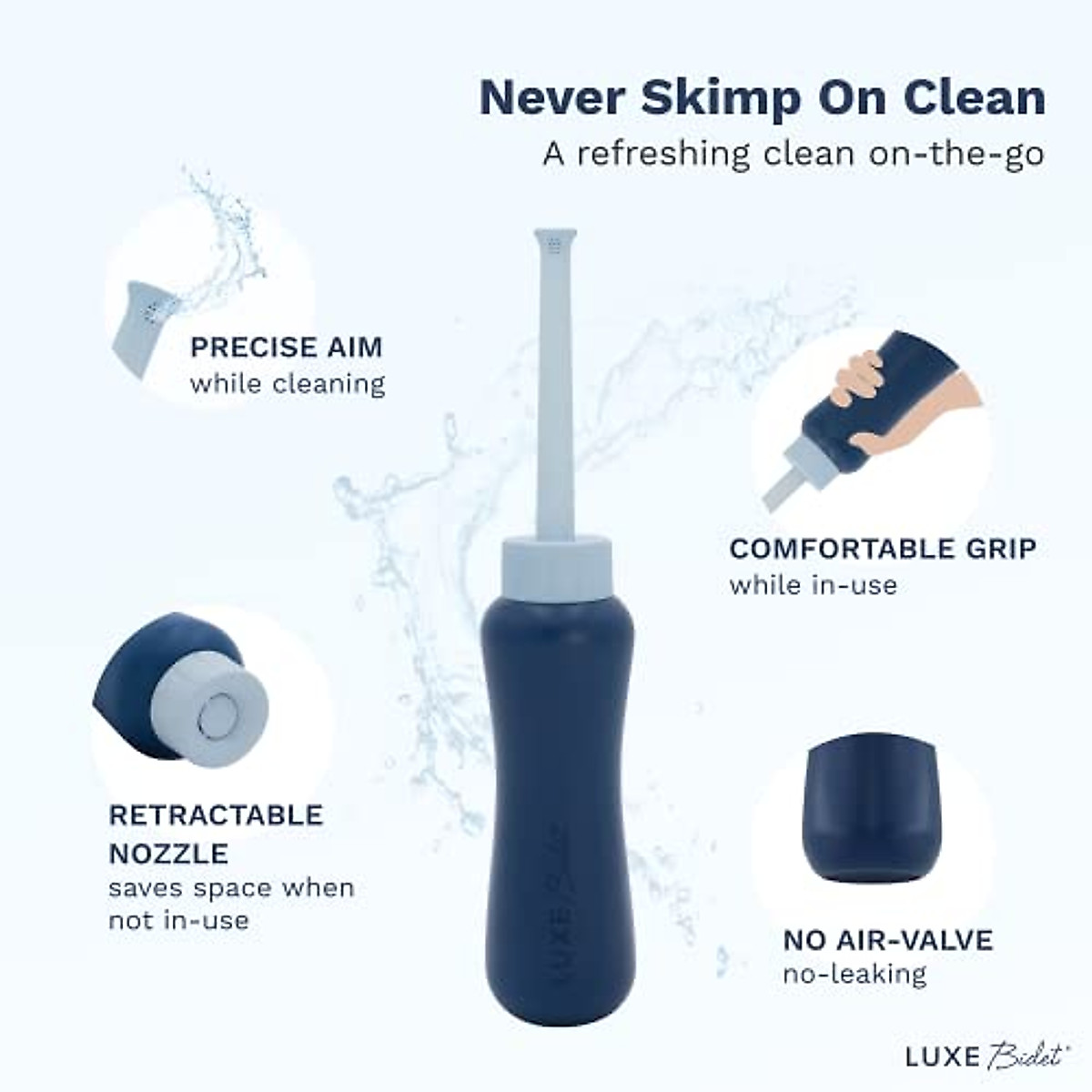 LUXE Bidet Portable Travel Bidet - 450-mL Capacity, Non-Slip, Ergonomic Bottle with Retractable Nozzle and High-Quality Storage Bag