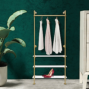 HYYKJ-US 3 Layer Shelves Wall Mounted Clothes Rail Shelf Multifunctional Garment Rack Towel Rack Vintage Clothes Rack Clothing Organizer for Retail Entryway Bedroom Balcony Indoor Use Home Decor Gold