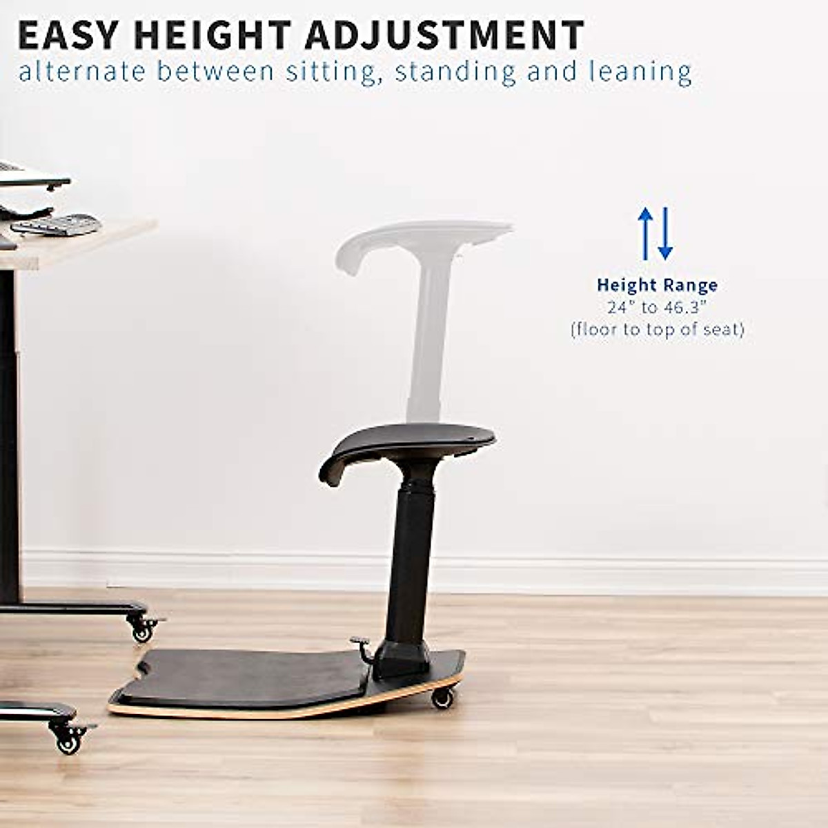 VIVO Ergonomic Leaning Perch Chair for Standing Desk, Portable Height Adjustable Posture Stool with Anti-Fatigue Mat for Home and Office, Black, CHAIR-S02M