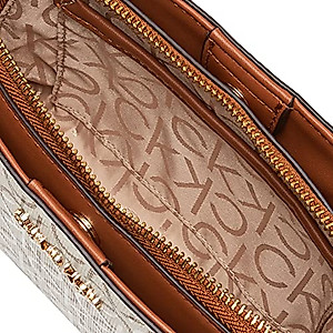 Calvin Klein Lucy Triple Compartment Crossbody, Vanilla/Khaki/Caramel Embossed