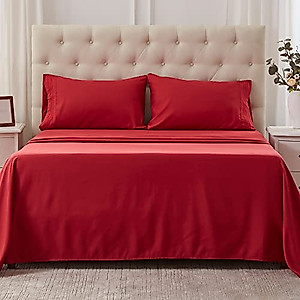 NexHome Full Size Sheet Set, Breathable & Cooling Sheets, Hotel Luxury Bed Sheet, Extra Soft, Deep Pockets 16", Easy Fit, Wrinkle Free, Comfy, Wine Red Bed Sheets 4 Piece Set