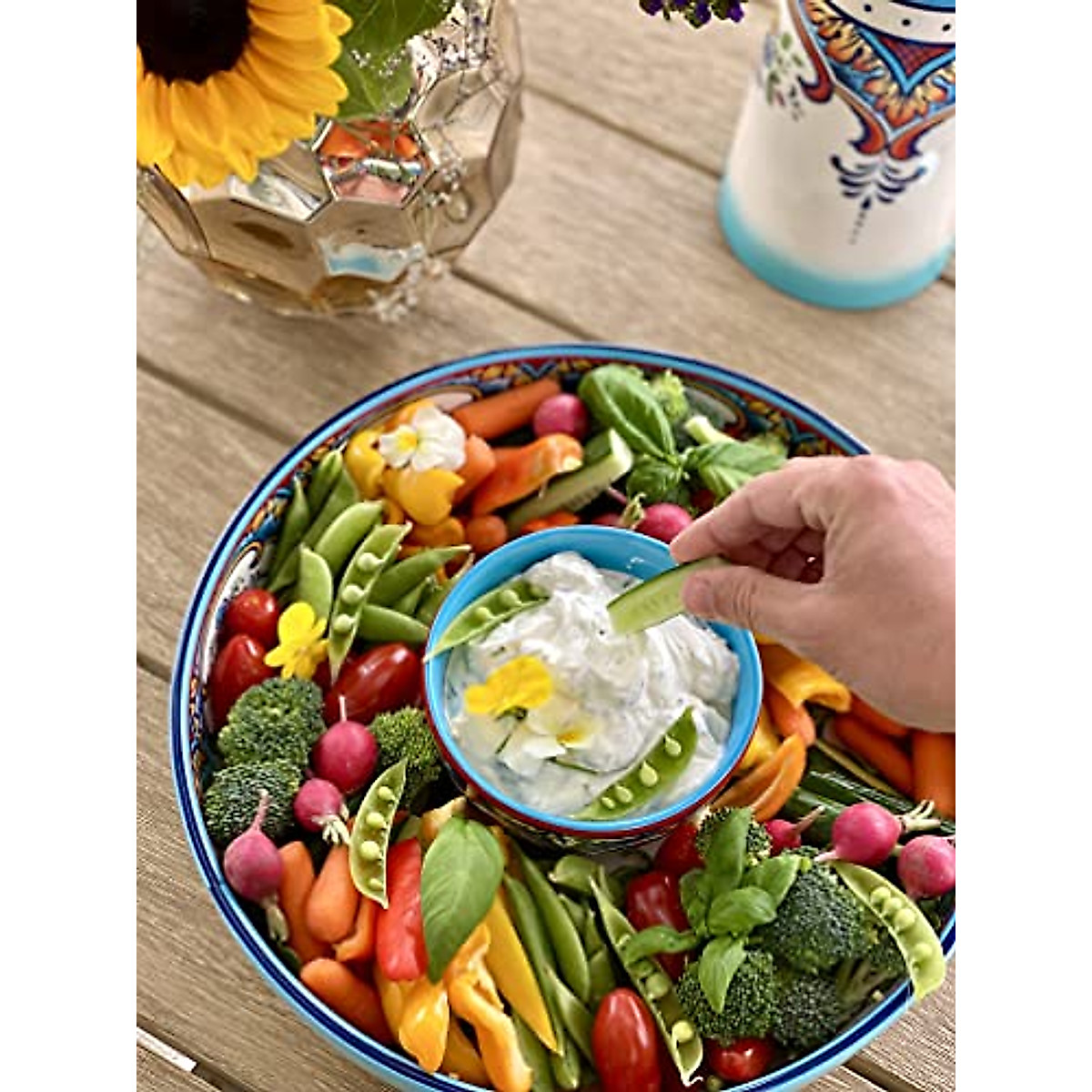 Euro Ceramica Zanzibar Chip and Dip Bowl, 2 Piece Set, Multicolor, 24 ounces