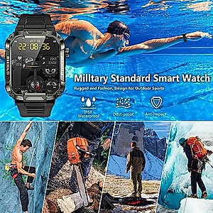 Jireausty Smart Watch for Men - 1.85“ Military Smart Watches IP68 Waterproof Smart Watches with Bluetooth Call Outdoor Tactical Sports Rugged Fitness Tracker Watch for iPhone Android