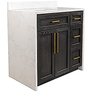 Palisade 36-inch Bathroom Vanity (Engineered Marble/Dark Oak): Includes Dark Oak Cabinet with Engineered Marble Waterfall Countertop and White Ceramic Sink