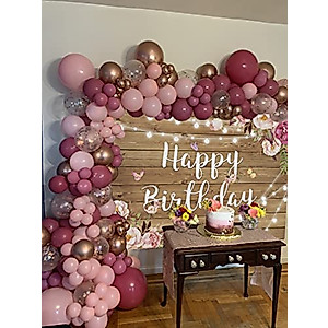 Rustic Wood Floral Birthday Backdrop Spring Pink Flower Wood Glitter Happy Birthday Photography Background Women Girl Newborn Kids Adult Birthday Party Wedding Decoration Photo Shoot Props 7x5FT