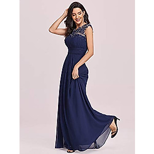 Ever-Pretty Maxi Long Chiffon Wedding Guest Dresses for Women Lace Formal Dresses Navy Blue US18