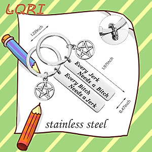LQRI SPN Jewelry Bitch Jerk Keychain Every Jerk Needs a Bitch Best Friend Keychain TV Show Theme Gifts (silver)