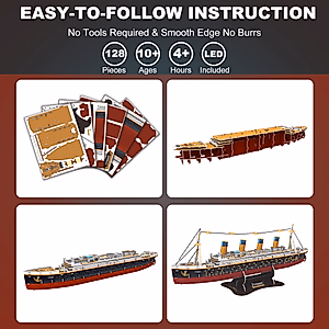 Fanbusa 3D LED Titanic Toys Puzzle for Adults to Build, Large Desk Decoration Titanic Model Sailboat, Watercraft Ship Puzzle with Lights for Men Women Wedding Anniversary Valentines Day Gifts