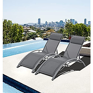 MOOWIND Patio Chaise Lounge Set Outdoor Lounge Chair Set Outside Lounger Recliner Chair Tanning Chairs for Pool Sunbathing Adjustable Beach Yard Lawn 2 PCs (Side Table not Included)