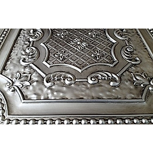 Faux Tin Glue up Drop in Ceiling Tile #TD04 Antique Silver. Pack of 10 2'X2' tiles covers 40 sq.ft. Easy to install PVC panels, great for DIY projects - antique vintage look ceiling, 3D wall paneling