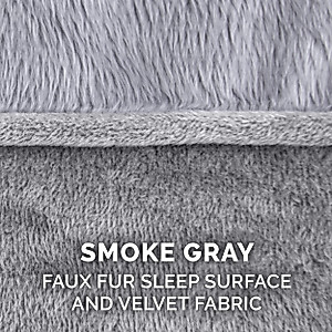 Furhaven Memory Foam Dog Bed for Large Dogs w/ Removable Bolsters & Washable Cover, For Dogs Up to 95 lbs - Faux Fur & Velvet Sofa - Smoke Gray, Jumbo/XL