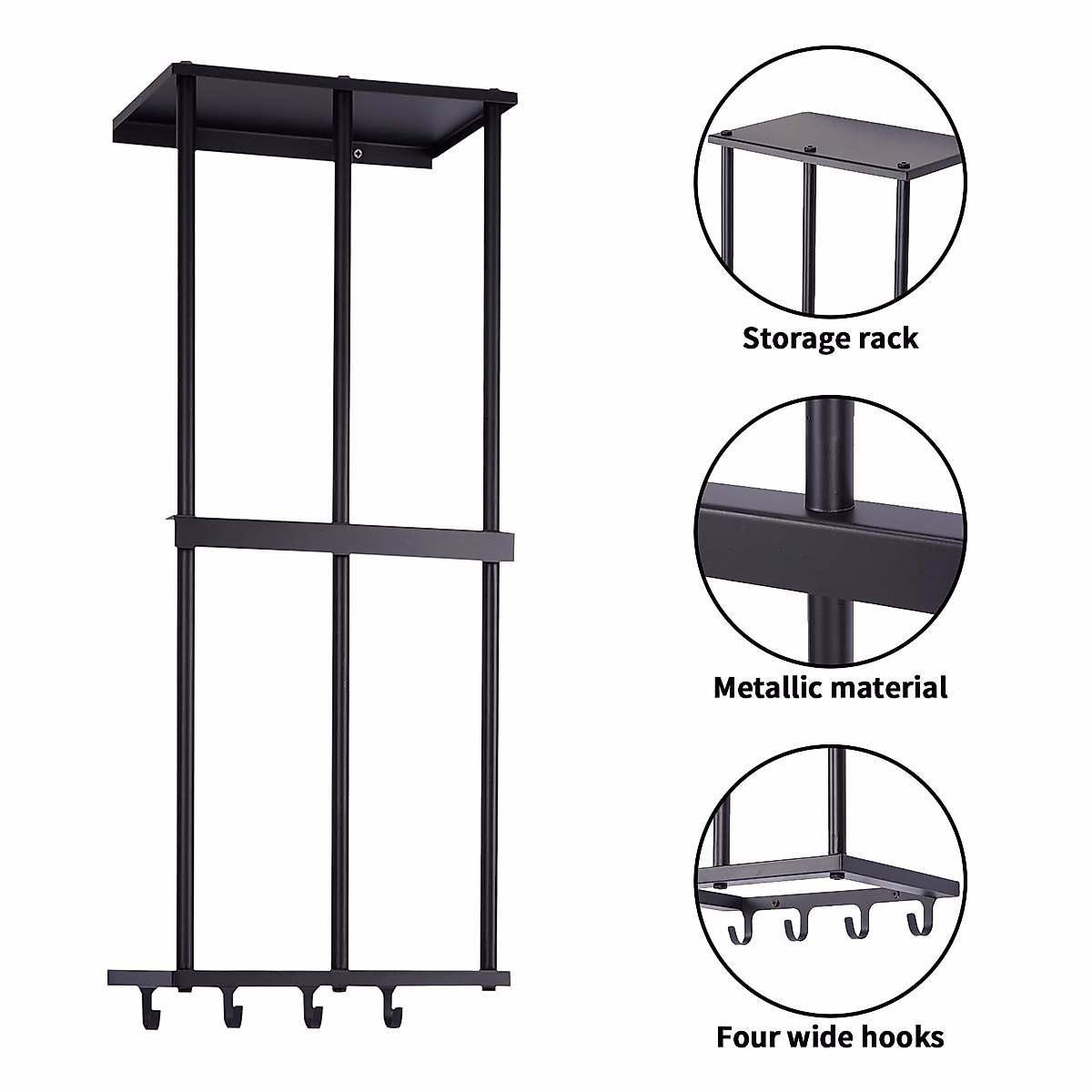 Gtouse Camping Chair Storage, Camping Chair Organizer for Garage Storage, Metal Camping Chair Wall Storage Holder, Floating Shelf with 4 Hooks for Garage Organization