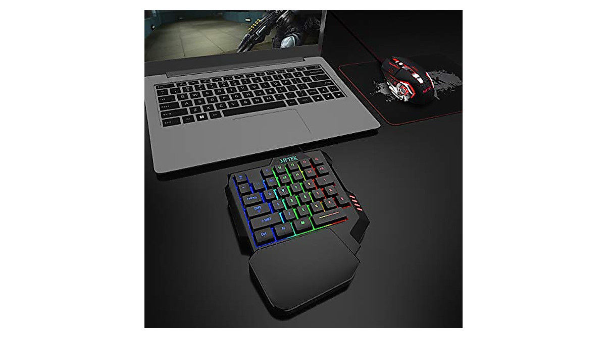 MFTEK One Hand Gaming Keyboard and Mouse Combo, RGB Rainbow Backlit One ...