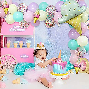 Pastel Sweet Ice Cream Party Balloons Arch Garland Kit, Macaron Popsicle Confetti Foil Balloons Summer Ice Cream Theme Party Decor for Kids Birthday Baby Shower Two Sweet Donut Grow Up Party Supplies