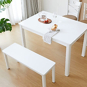 Livinia Cabin 37.4" Wooden Dining Bench/Small Modern Farmhouse Malaysian Oak Wood Bench (White)