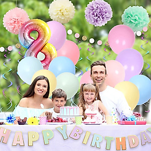 BRT Bearingshui 8th Birthday Decorations for Girls boys, 40 Inch Rainbow Gradient Number 8 Balloon, 8th Birthday Balloon, Happy Birthday Banner, Children’s 8th Birthday Party Supplies for Kids