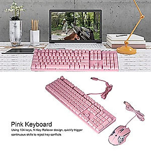 Pink Keyboard and Mouse Set, 104 Keys Mechanical Keyboard with 22 Lighting Effects, Ergonomic High Sensitivity Keyboard and Mouse Combo for Gaming, PC