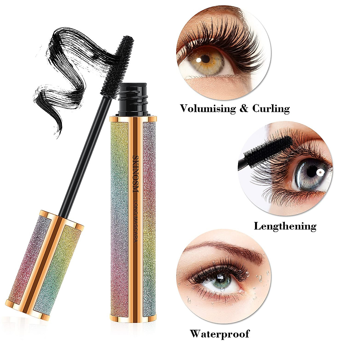 2 Pack Mascara Black Volume and Length Lasting All Day, 4D Silk Fiber Lash Mascara, Waterproof Mascara Lengthening No Clumping, No Smudging & Easy to Remove