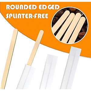 Amkoskr 1000Pcs Disposable Wood Coffee Stir Sticks Stirrers Individually Paper Wrapped Coffee Tea Beverage Stirrers Stirrings 5.5 Inch,140mm