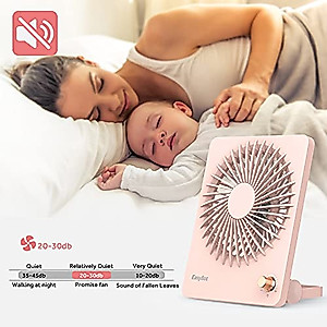 EasyAcc Portable Desk Fan Desktop Fan, 3350 Battery Operated Fan 6-Inch Foldable Travel Fan [ Ultra-Quiet Step-less Speed Control ] 160°Tilt Standing Hanging Fan for Travel Office Home Outdoor