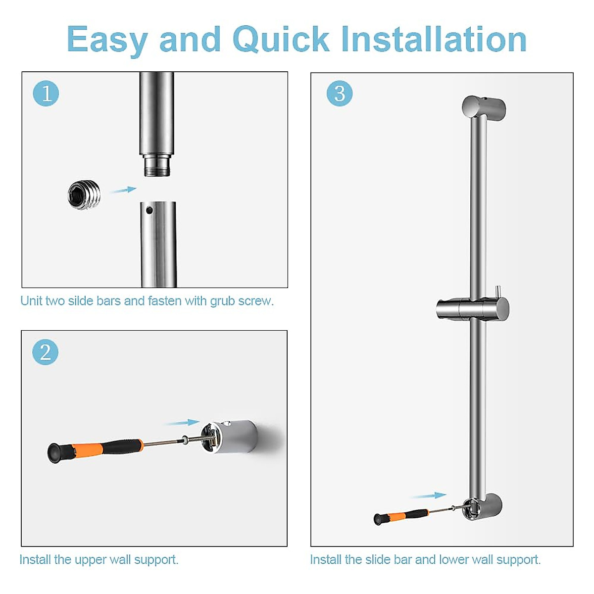 OFFO Shower Slide Bar 24 Inches Adjustable Installation Distance 18-24 Inches with 360° Adjustable Handheld Shower Head Holder for Bathroom, Screw Wall Mounted, Chrome Finish