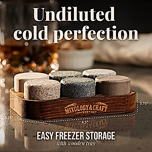 Mixology & Craft Whiskey Stones Set - 6 Circular Granite Bourbon Chilling Rocks - Great Whiskey Gifts for Men, Fathers, Groomsmen Gifts