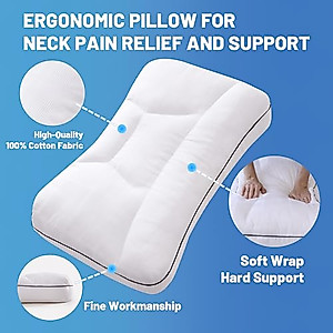 ROSUBA Cervical Pillow for Neck Pain Relief, Ergonomic Contour Orthopedic Support Pillow for Sleeping, Neck Shoulder Pain, Back Side Sleepers, Memory Foam Pillow with Breathable Pillowcase