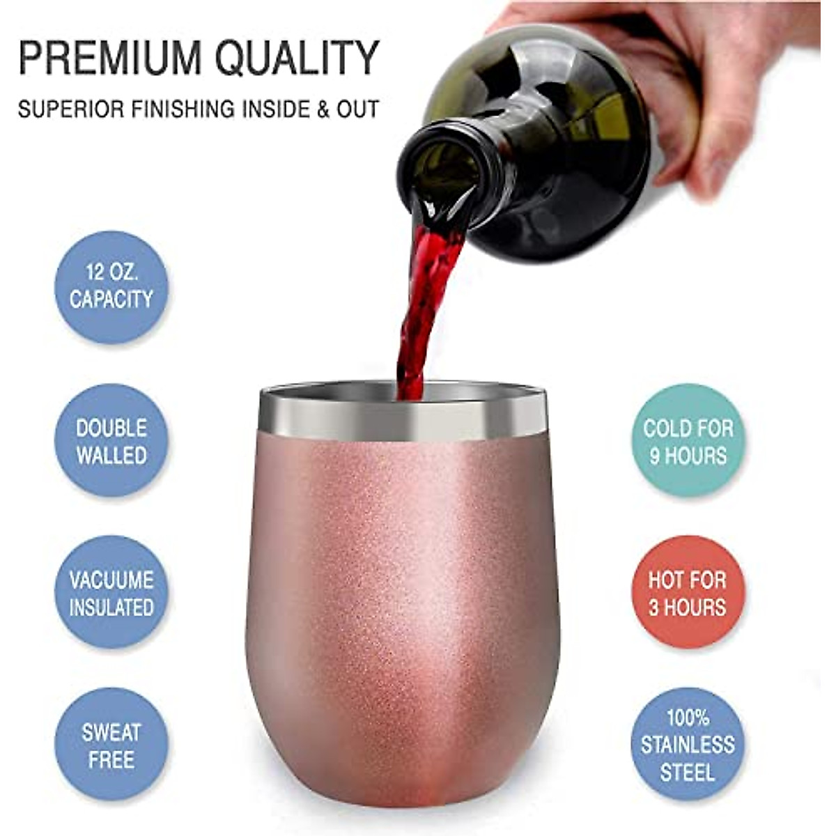 CHILLOUT LIFE 12 oz Stainless Steel Tumbler with Lid & Gift Box | Wine Tumbler Double Wall Vacuum Insulated Travel Tumbler Cup for Coffee, Wine, Cocktails, Ice Cream - Rose Gold Tumbler