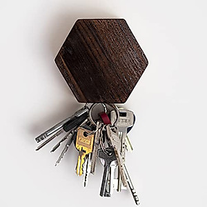 EWART WOODS Magnetic Key Holder for Wall Key Rack Key Hook for Wall Modern Key Holder entryway Organizer Wood Key Hook Storage Hexagon (Dark Brown, 3 pcs)