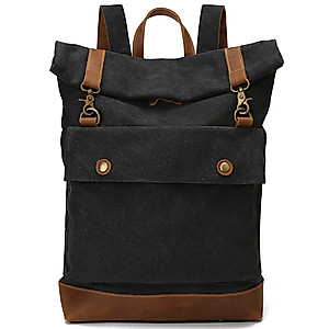 Womleys Canvas Laptop Backpack for Men Women, Travel Backpack Daypack Student Bookpack Rucksack (Black)