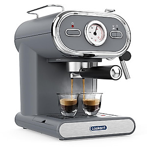 Laekerrt Espresso Machine with Visible Thermometer, 20 Bar Pump Pressure Home Coffee Machine with Milk Frother Steam Wand, 1100W Cappuccino Latte Coffee Maker, with 2 Stainless Steel Filter Cups