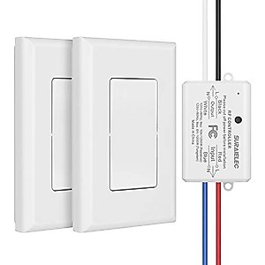 Suraielec 3 Way Wireless Light Switch, No Wiring, No WiFi, 100ft RF Range, Pre-Programmed, Expandable Wireless Wall Switch and Receiver Kit, Remote Control Light Fixture for Lamp, Ceiling Light, Fan