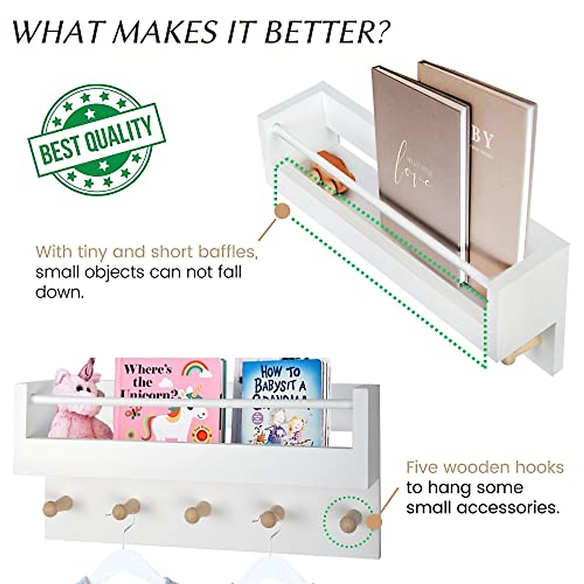 COMAX Small Book Shelf Organizer for Kids, Floating Bookshelf for Toddler Baby Room Bedroom, Set of 3 Wall Bookshelf Nursery Book Shelves Holder, Hanging Book Shelf for Wall Mounted Decor, White