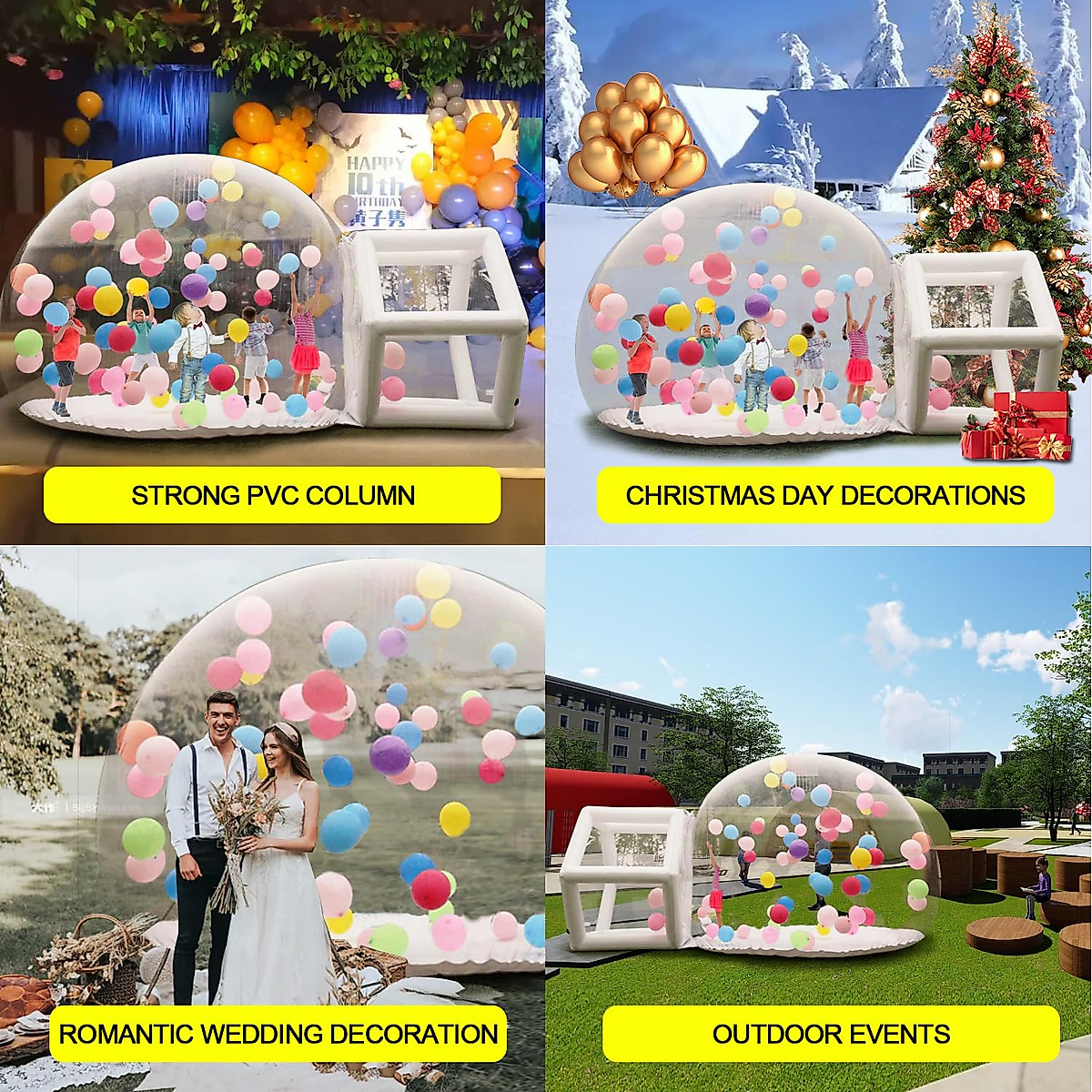 Inflatable Bubble Balloon Dome Clear Bubble Tent Decorative Inflatable Bubble House Dome for Kids Party Birthday Home Event Exhibition(10ft Dome, 6ft Tunnel)