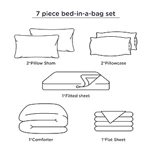 Bedsure Bed in a Bag Queen Size 7 Pieces, Burnt Orange White Striped Bedding Comforter Sets All Season Bed Set, 2 Pillow Shams, Flat Sheet, Fitted Sheet and 2 Pillowcases