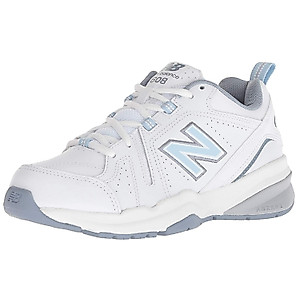 New Balance Women's 608 V5 Casual Comfort Cross Trainer, White/Light Blue, 10 Wide