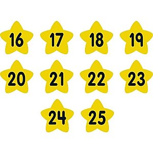 Really Good Stuff Carpet Mark-Its – Numbers 0-25, 5” by 5” (Set of 26) – Star-Shaped Yellow Carpet Spots - Assign Floor Seating, Play Games – Durable, No-Slide Back