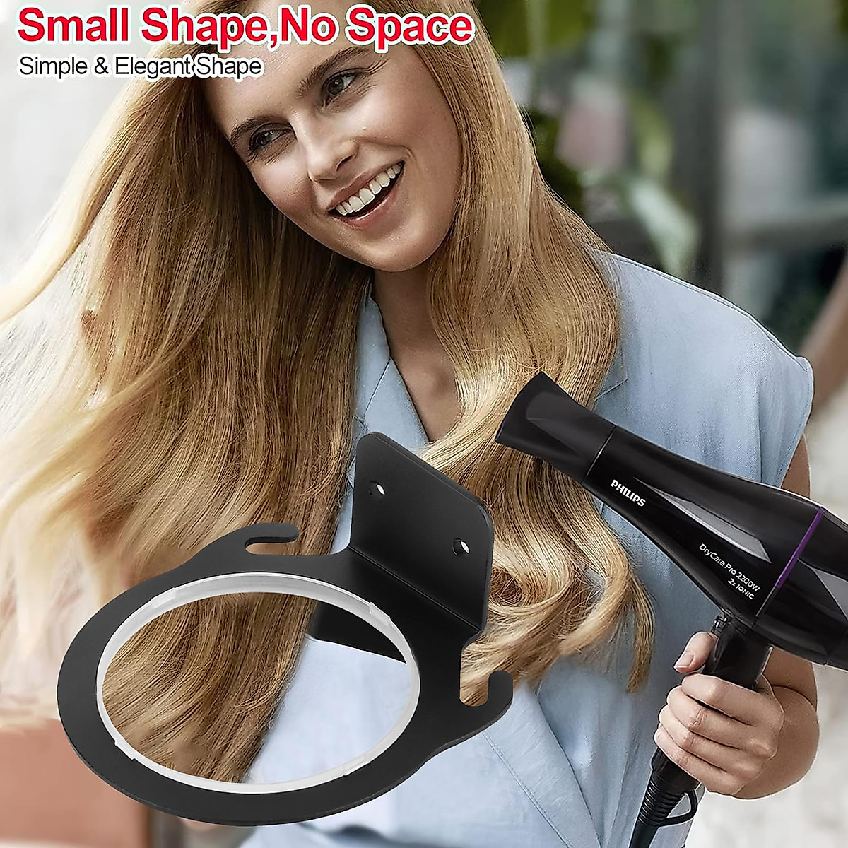 Serlium Hair Dryer Holder, Aluminum Material Hairdryer Stand Wall Mounted Hairdryer Holder for Dressing Table Bathroom Hair Salon Hotel