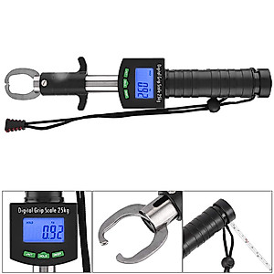 25kg/55lb Muti-Function 3-in-1 Fish Lip Fish Lip Grabber with Digital Weight Scale & 1m Tape Measure for Fly Fishing Tool, Fishing Gear, Fishing Gifts for Men